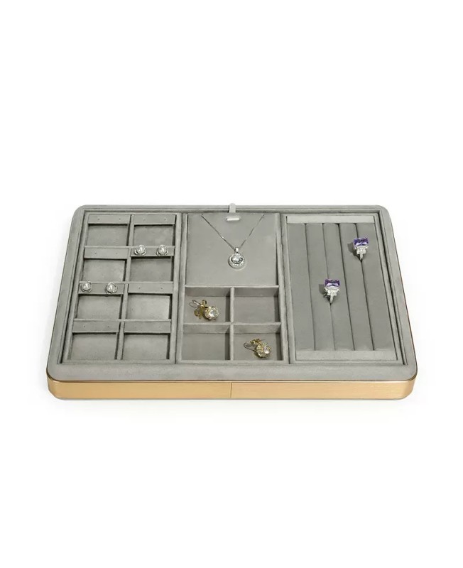 Retail Gold Trim Light Gray Velvet Jewelry Presentation Tray For Sale ...