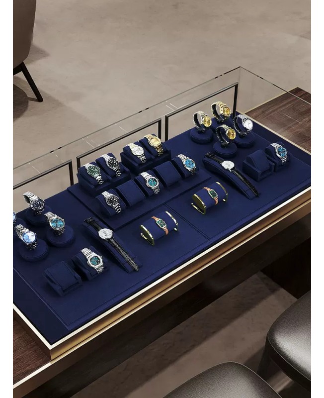 Popular New Navy Blue Velvet Watch Showcase Display Set - VM Fixtures