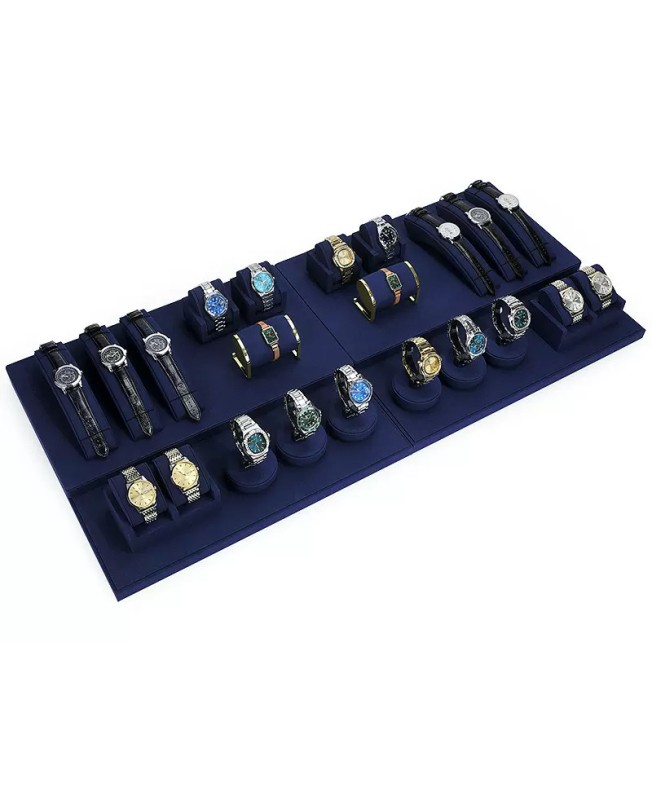 Retail Navy Blue Velvet Watch Showcase Display Set - VM Fixtures